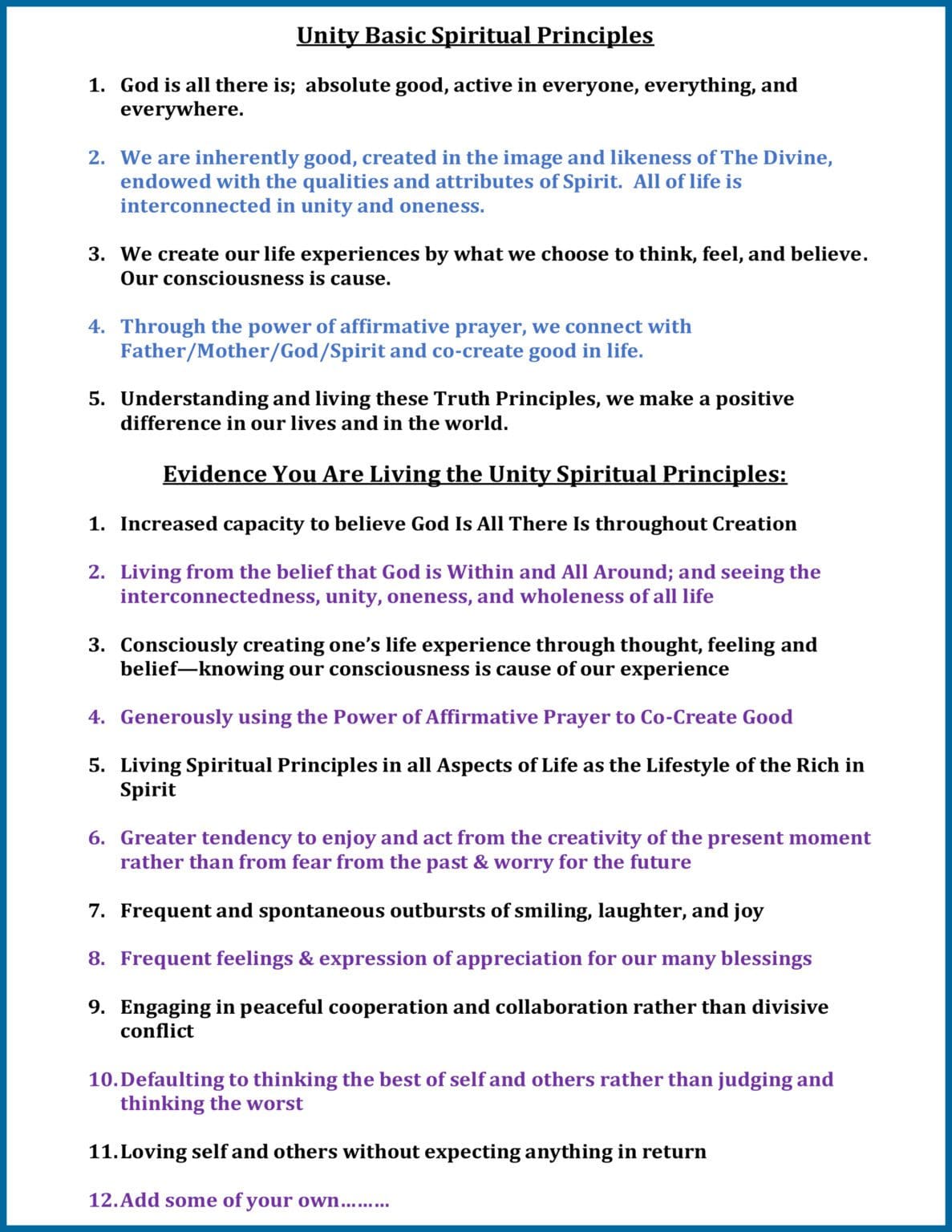 Unity Basic Spiritual Principles - Unity of Sarasota