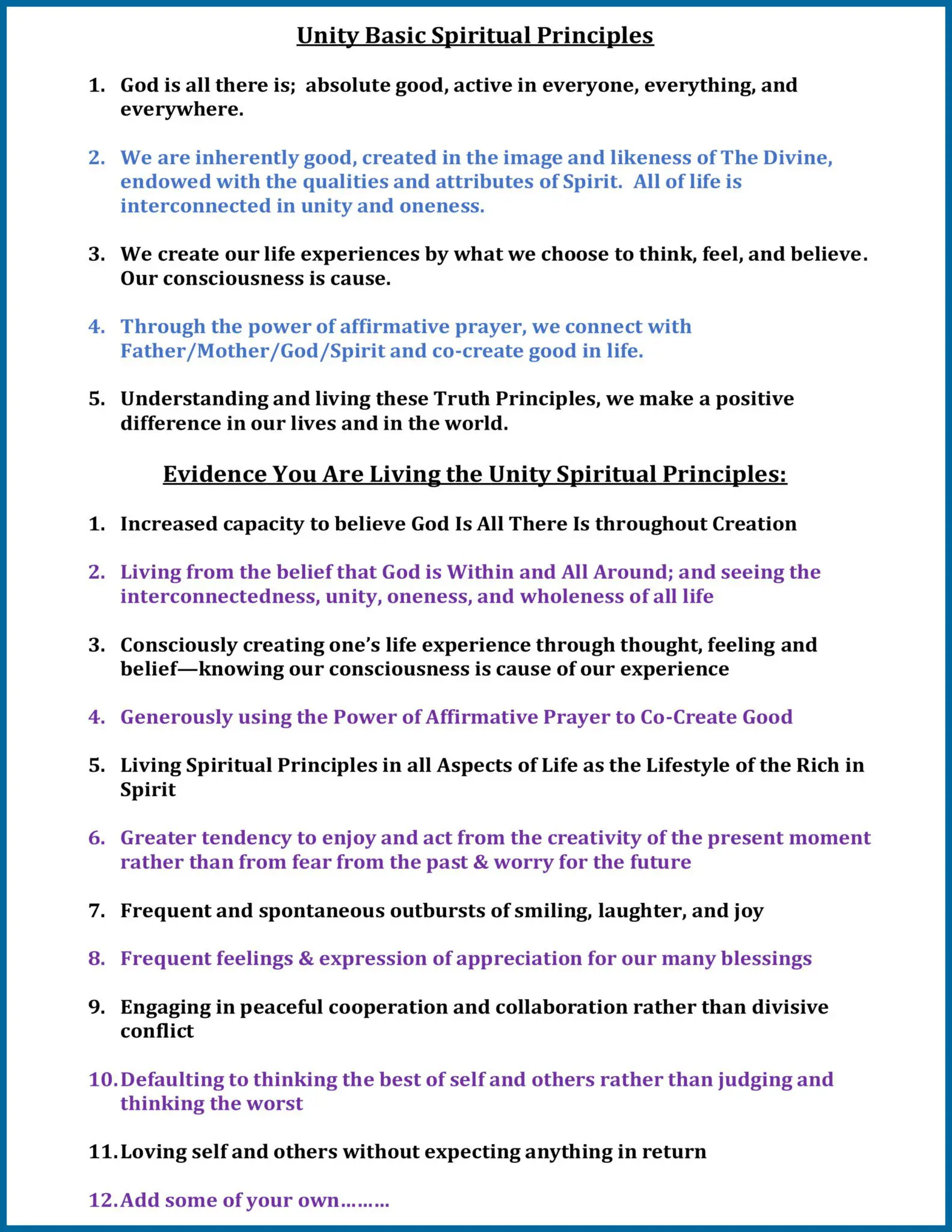Unity Basic Spiritual Principles - Unity of Sarasota