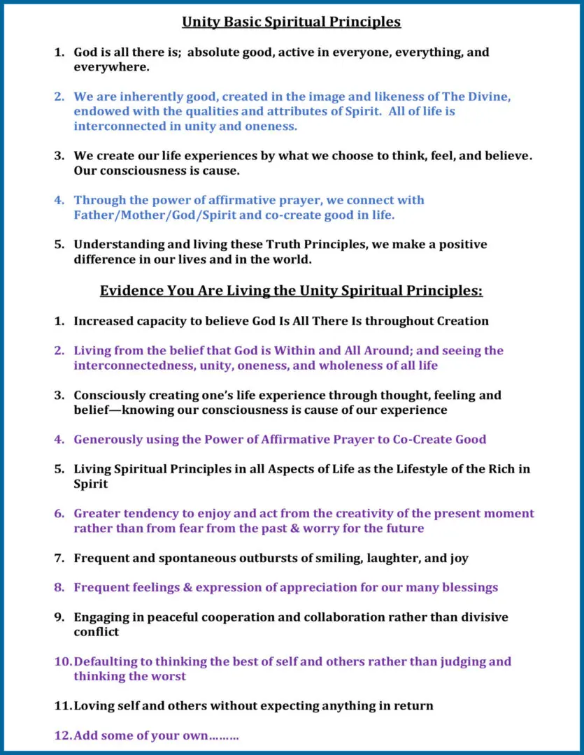 Unity Basic Spiritual Principles - Unity of Sarasota